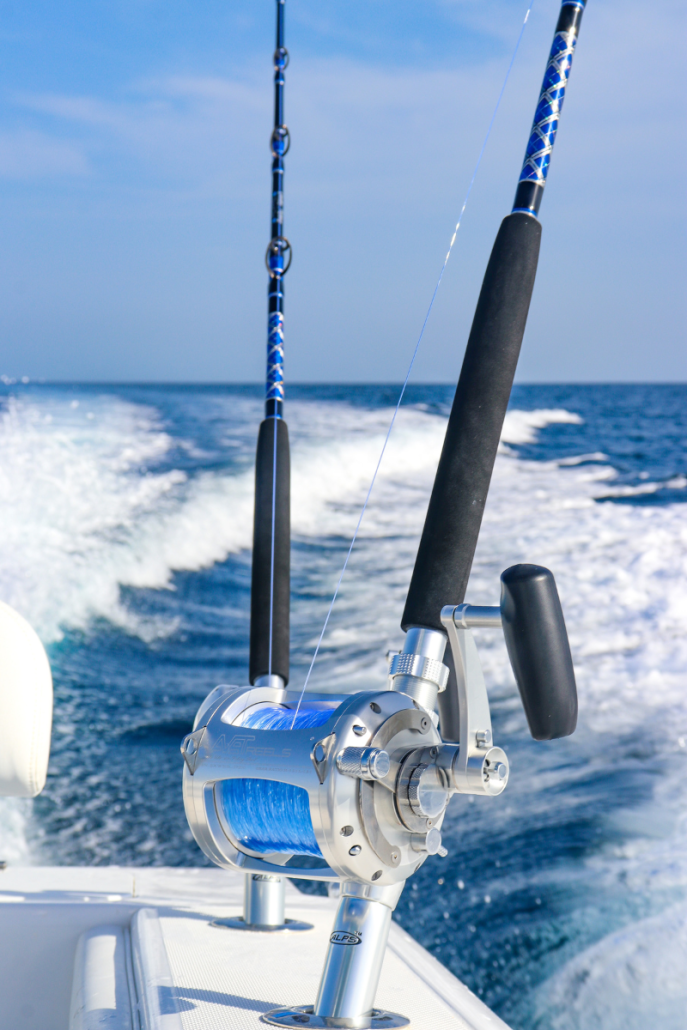 OVERSTOCK Four 6′ Diamond Series Blue/Silver Stand Up Trolling Rod ...