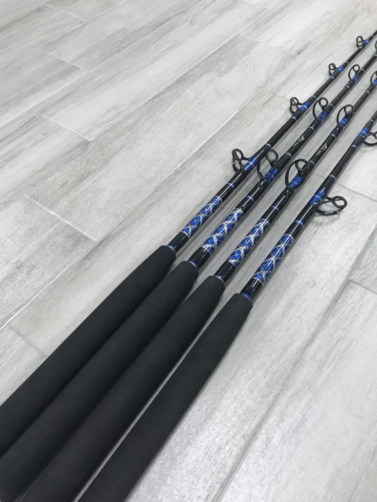 OVERSTOCK Four 6′ Diamond Series Blue/Silver Stand Up Trolling Rod ...