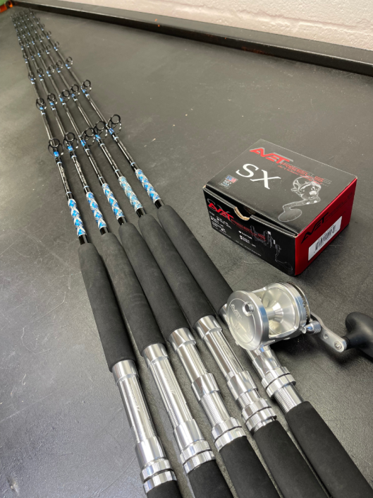 OVERSTOCK 6’6″ Blue/Silver 15-30# VJP Vertical Jig Conventional Combo ...