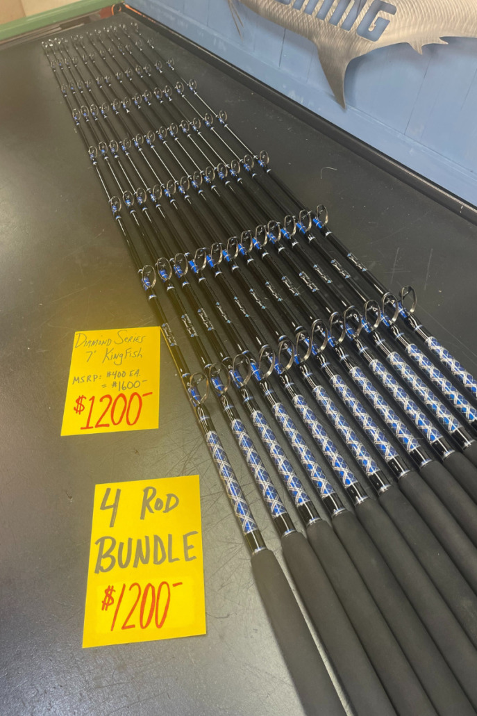 OVERSTOCK 4 Blue & Silver Diamond Series 7′ Kingfish 20-50# Rod Bundle ...